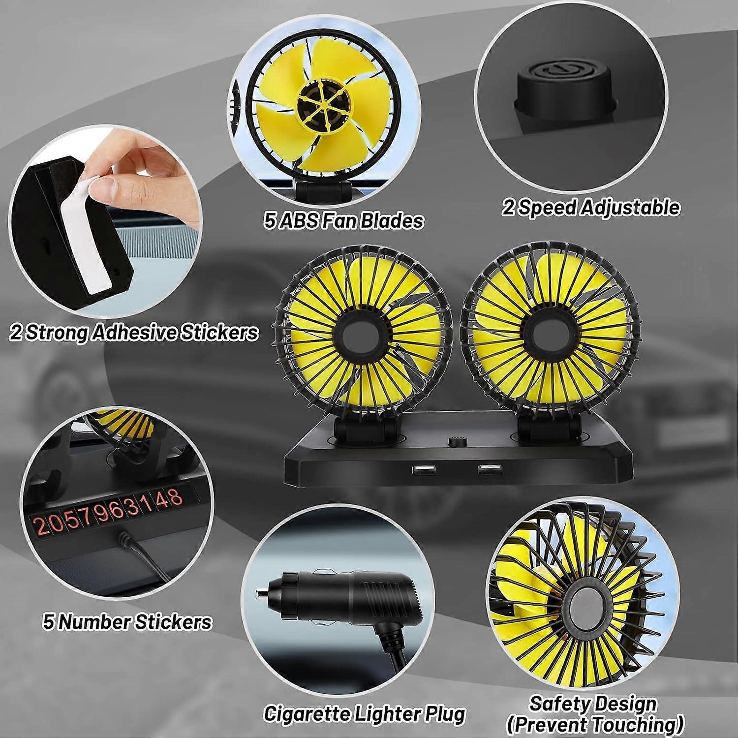 Car Fan 12V Dual Head Electric Auto Cooling Fan 2 Speed Adjustable Car ...