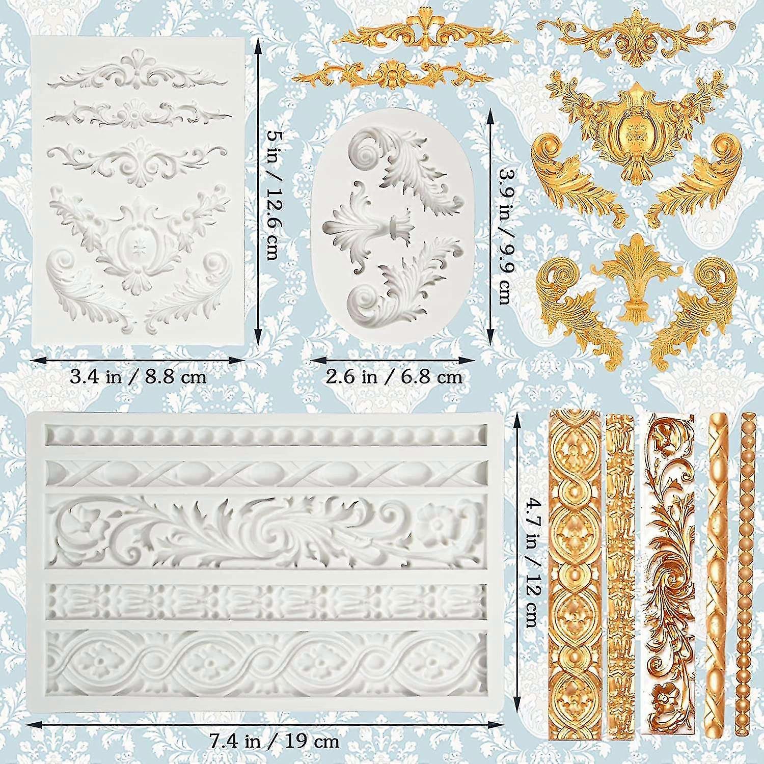 3 Packs Baroque Silicone Molds Scroll Silicone Baroque Mold Clay Molds ...