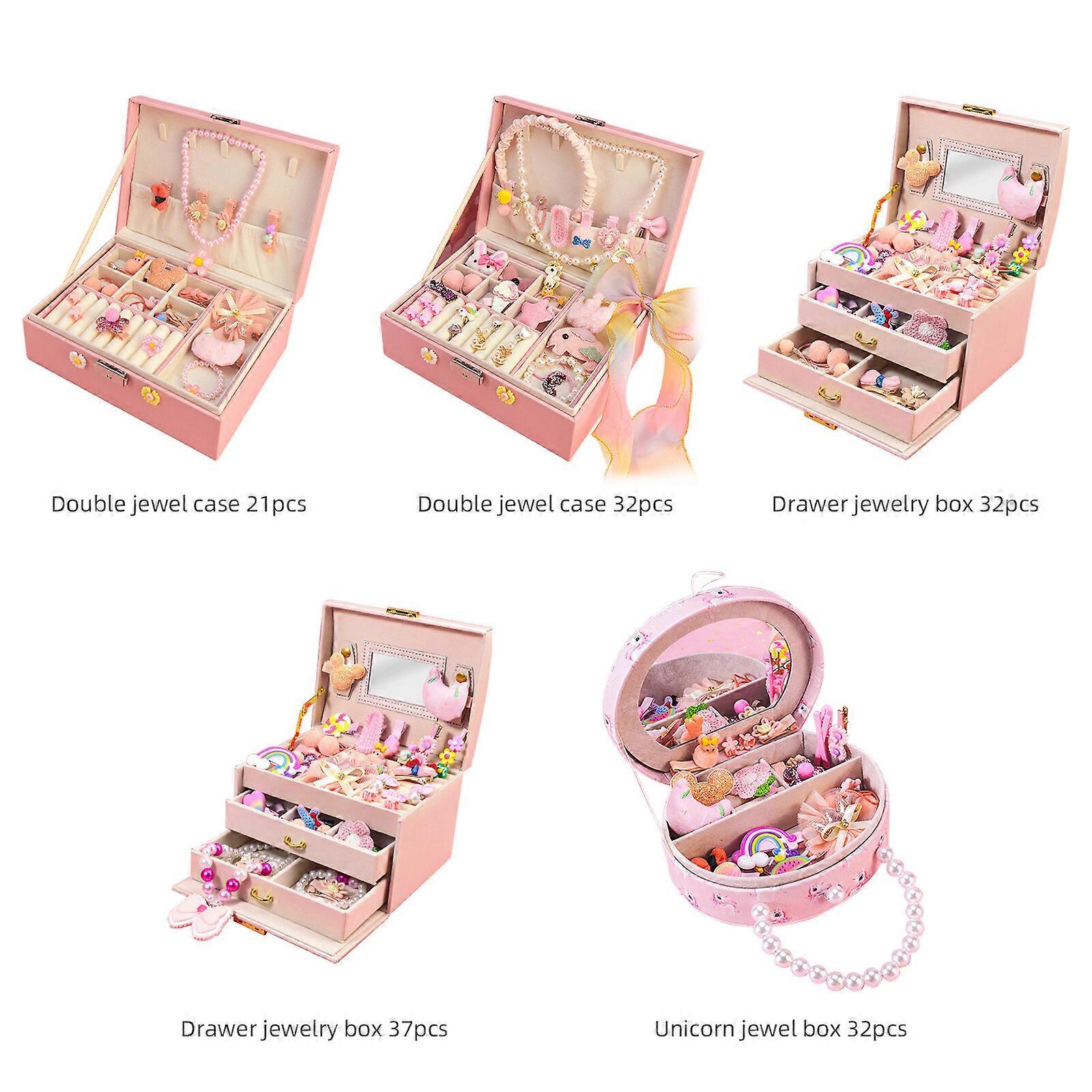Kids Jewelry Box, PU Leather Jewelry case with 21/32/37 Pieces Girls ...