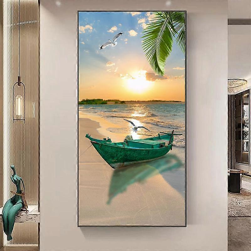 Nordic Simple Seaside Boat Scenery HD Pictures Beach Sunset Canvas ...