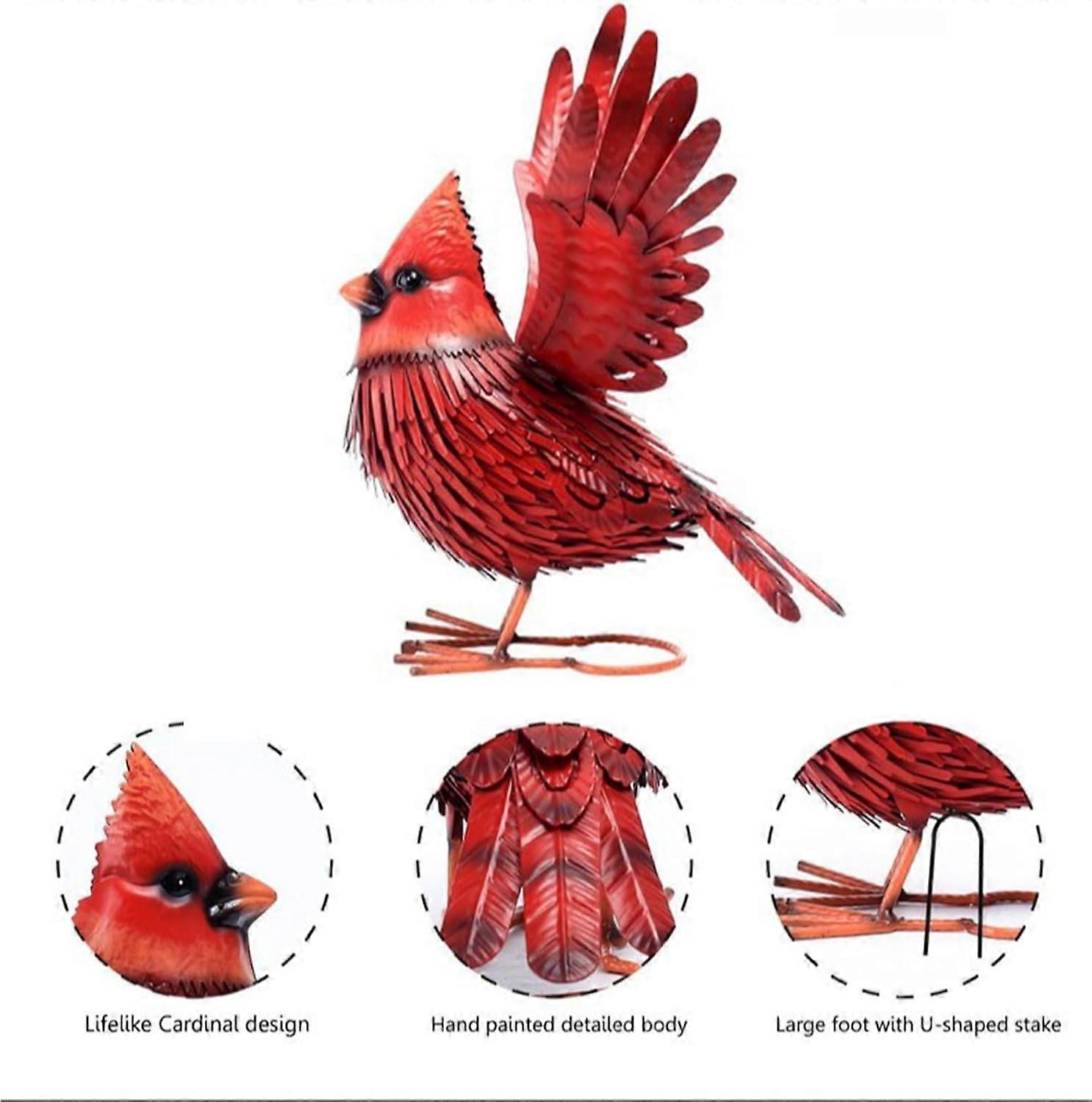 Metal Yard Art, Metal Red Bird Outdoor Decor, 3D Handcrafted Metal Red ...