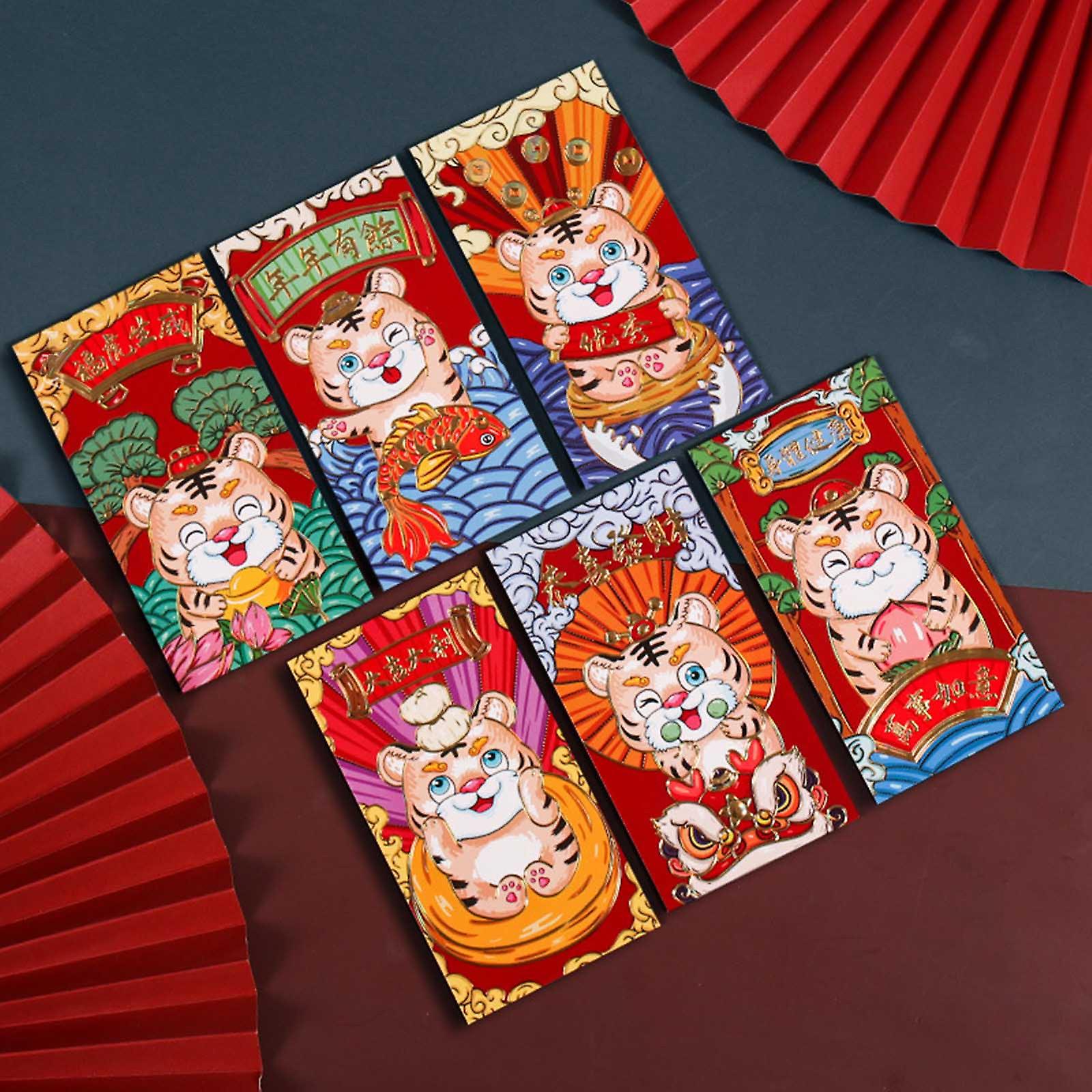 Chinese Red Envelopes Set Of 6 Cartoon Tiger Hongbao 2022 The Year Of ...
