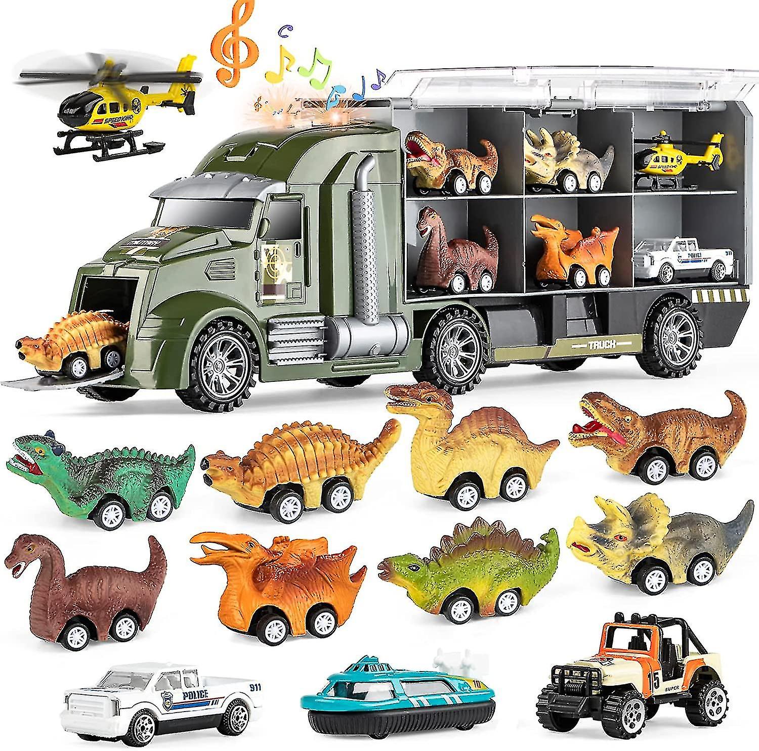 13pcs Dinosaur Truck For Kids,dinosaur Car Vehicles Transport Carrier ...