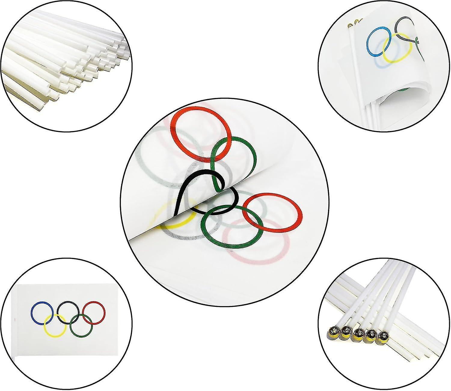 25 Pack Olympic Games Flag Small Mini Olympic Rings Hand Held Stick ...
