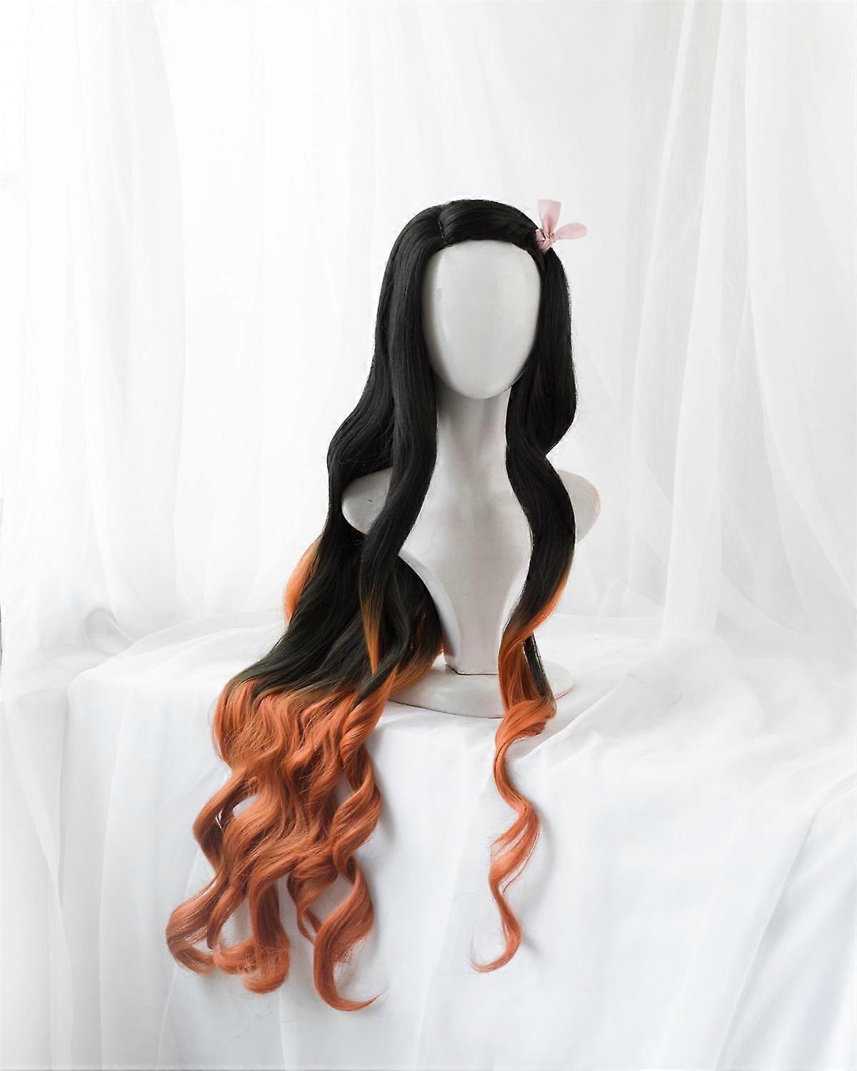 Demon Slayer: Kimetsu No Yaiba Kamado Nezuko Cosplay Wig 95cm Long Wavy ...