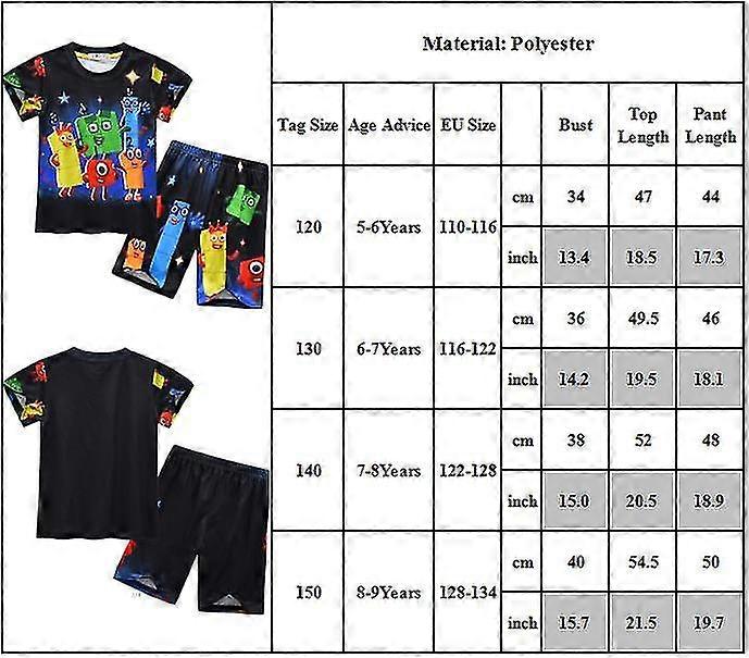 Numberblocks Boys Girls Pyjamas Set Cartoon 3d Printing Pajamas T-shirt ...
