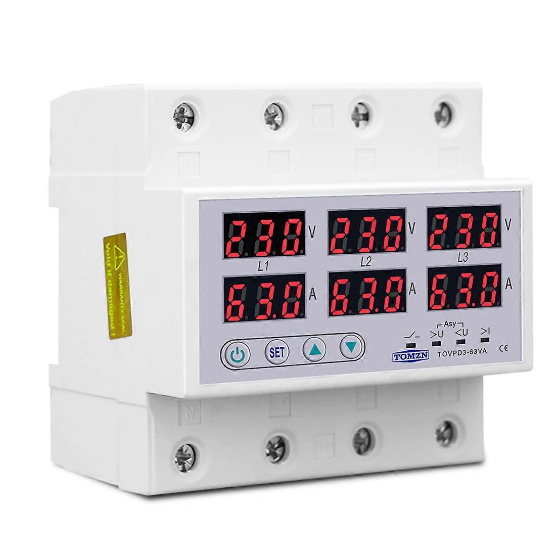 TOMZN Din Rail 3-Fas SpNningsrel 3P+N Voltmeter Amperemeter ver och ...