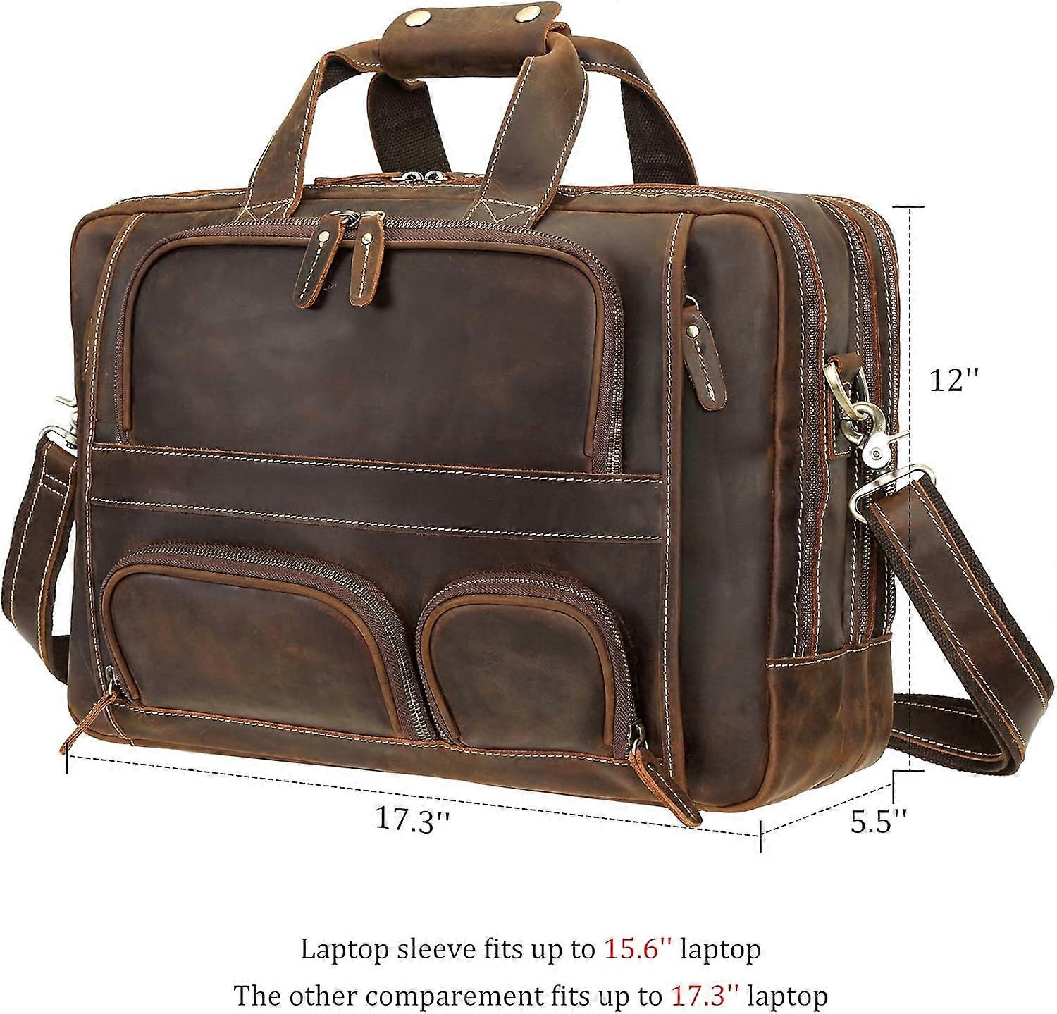 Polare Full Grain Cowhide Leather 17'' Laptop Large Briefcase for Men ...