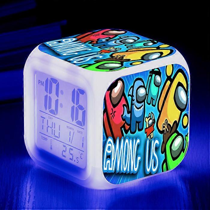 Among us, the four-sided colorful LED creative new small alarm clock ...