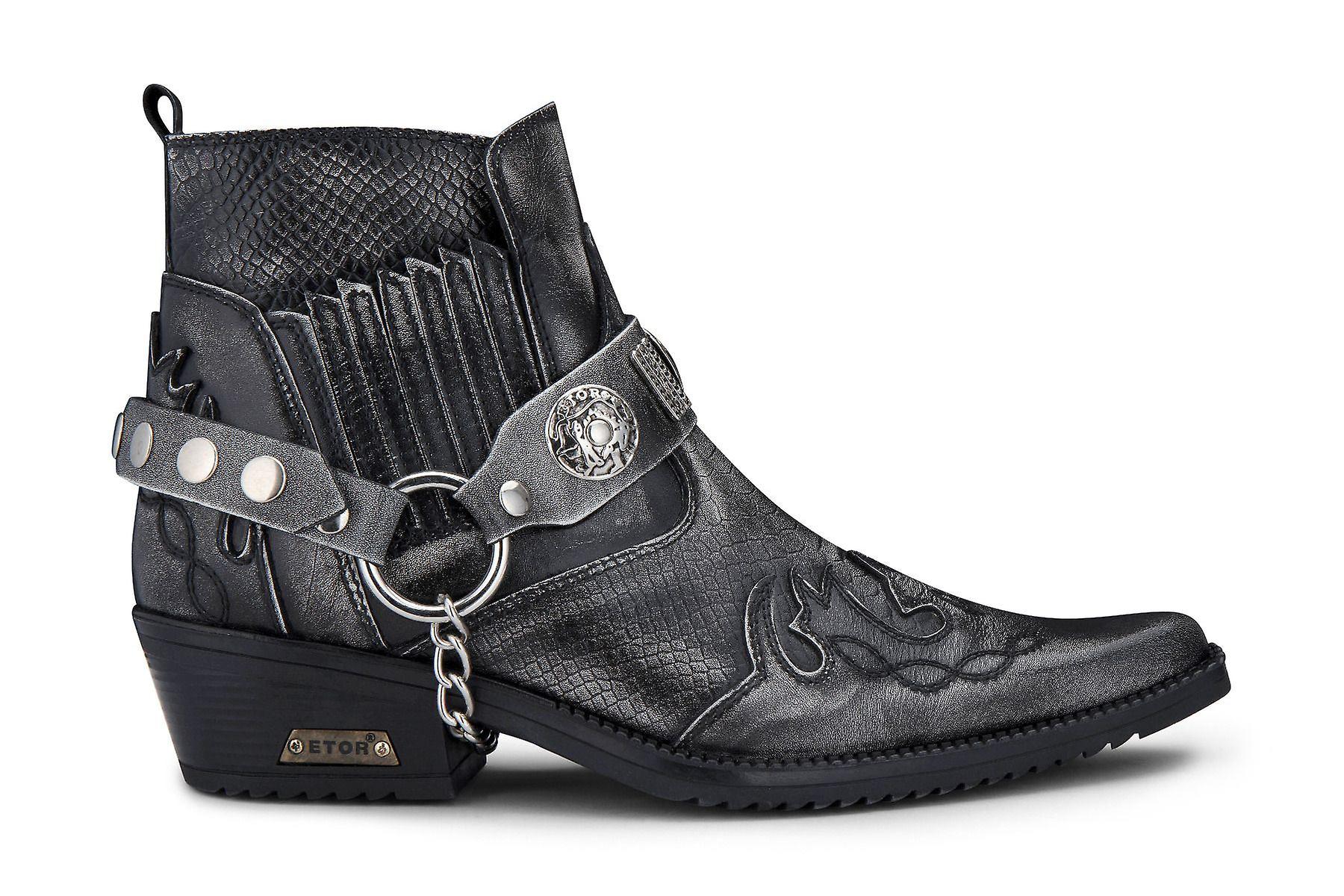 Mens Leather Grey Croc Cuban Biker Cowboy Ankle Boots