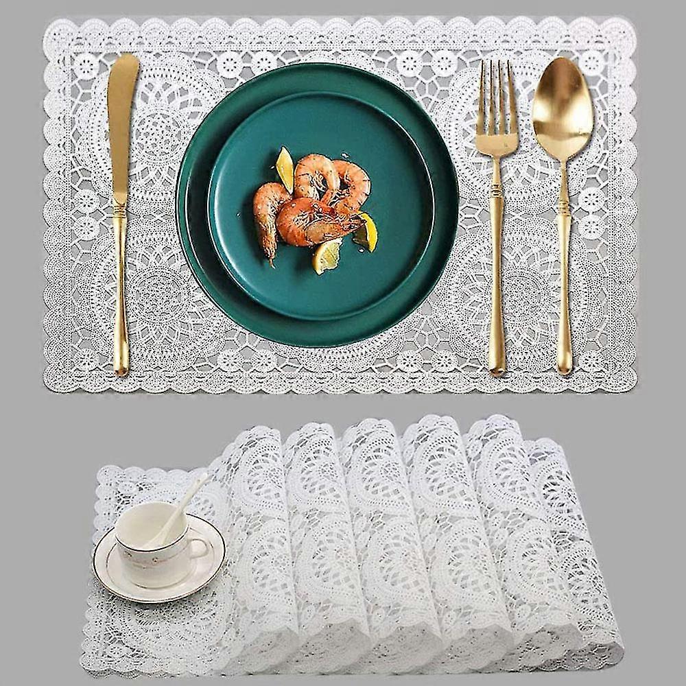 Plastic White Waterproof Placemats Set of 6 for Dining Table Wipe Clean ...