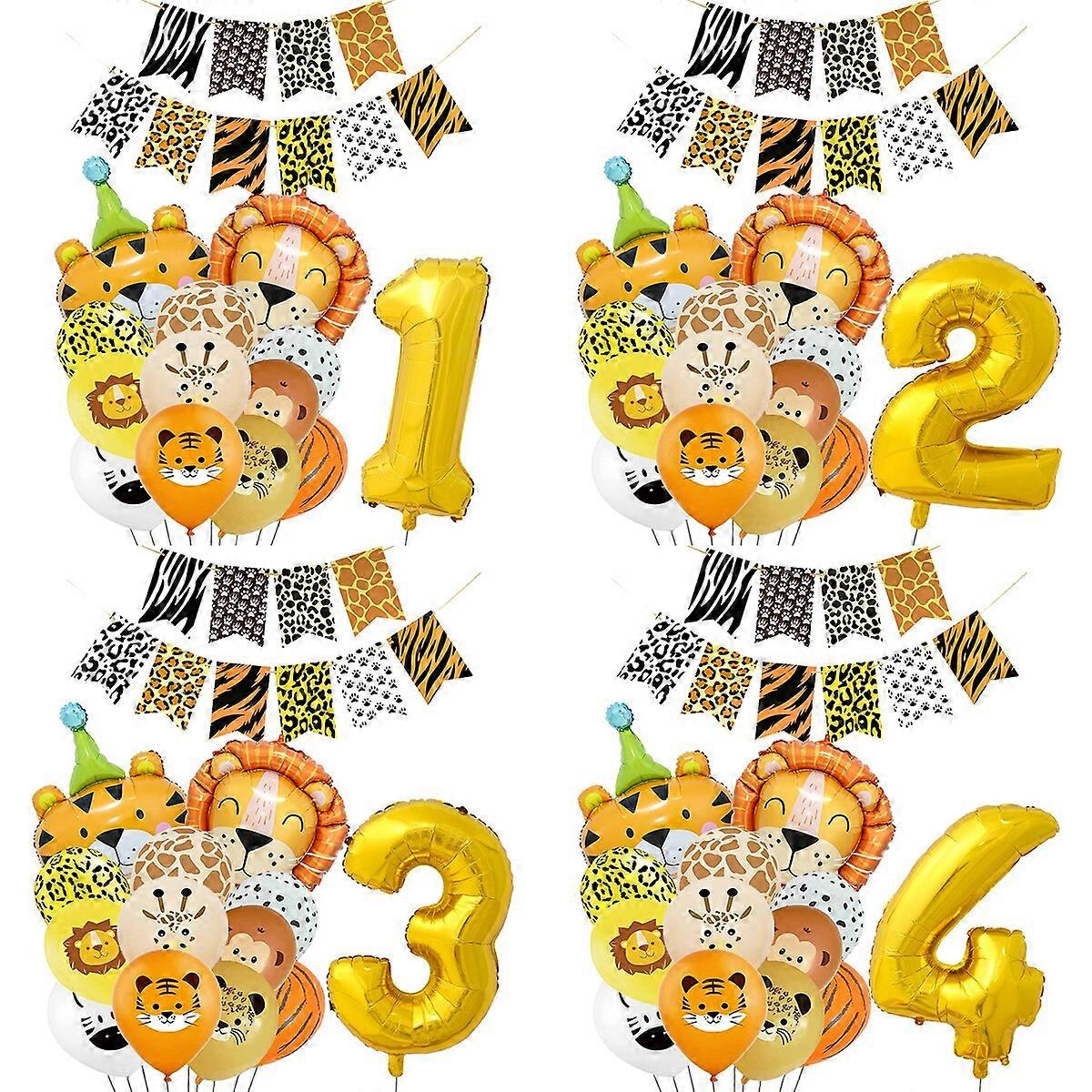Gold Number Animal Balloons Set Kids Wild One Birthday Balloons Jungle ...