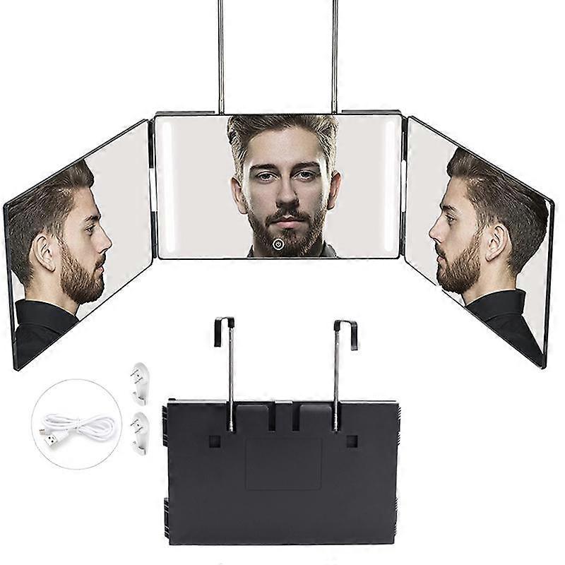 3 Way Mirror for Self Hair Cutting 360 Mirror with LED Lights, Trifold ...