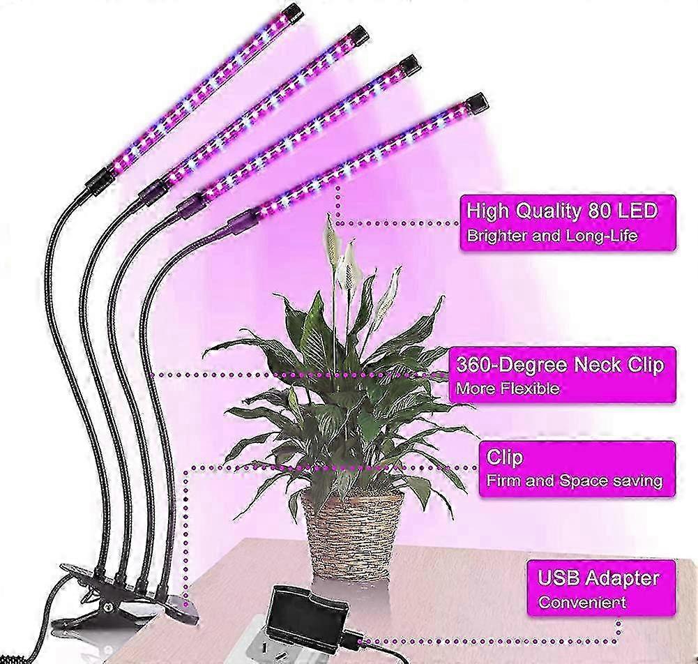 Plant Lamp, 80 Leds 360 Growth Lamp Horticultural Lighting With, 4 Head ...