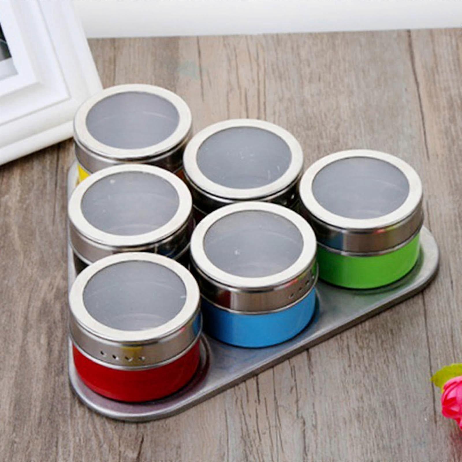 6pcs Kitchen Magnetic Spice Jars Rack Spices Storage Tins Stainless ...