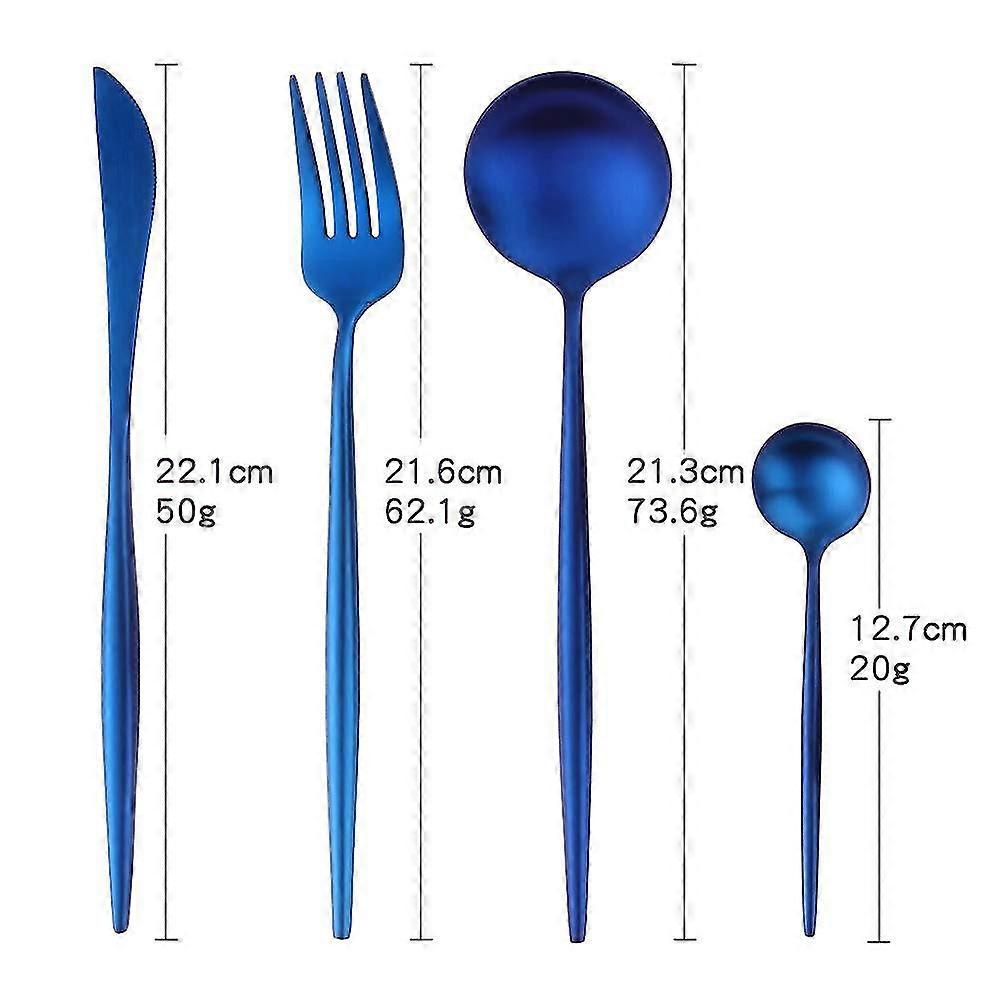 4 Piece Blue Cutlery Set Stainless Steel Flatware Dinner Set Knife Fork ...