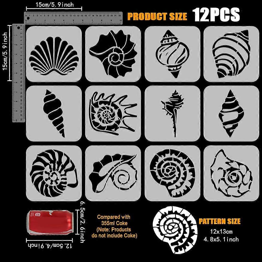 12 PCS Seashell Stencils for Painting 5.9x5.9inch Reusable Sea Shell ...