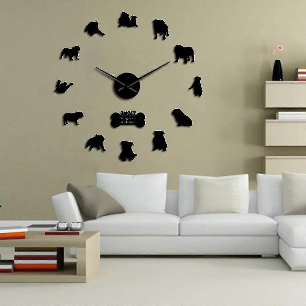 English Bulldog Home Decor Wall Clock British Bulldog Silhouettes Wall ...