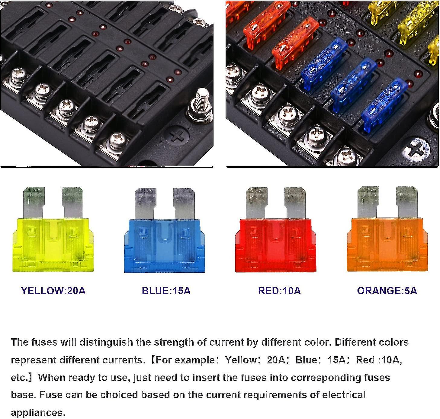 12 Way Blade Fuse Block Atc/ato Negative Bus With Matching Fuses ...