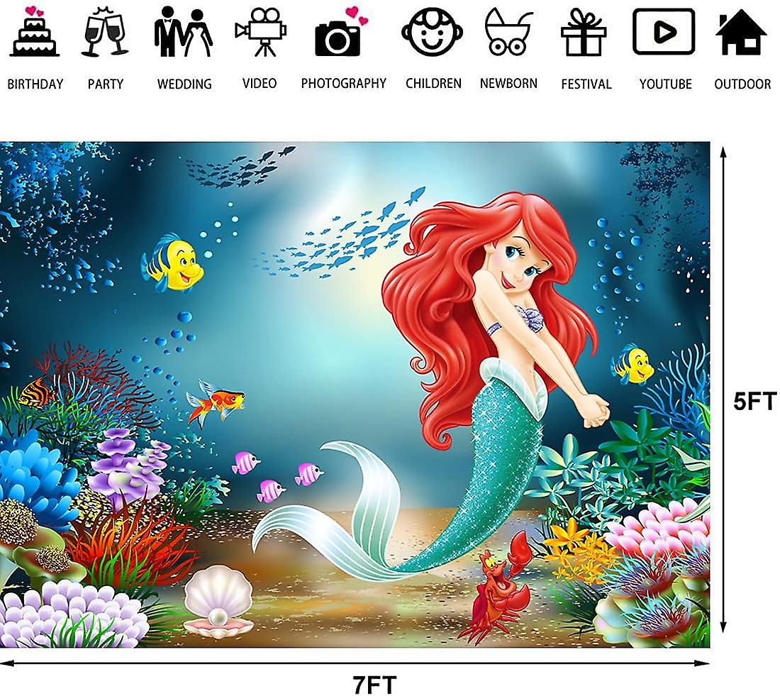 7x5ft Little Mermaid Photography Backdrop Under The Sea Girls Birthday ...