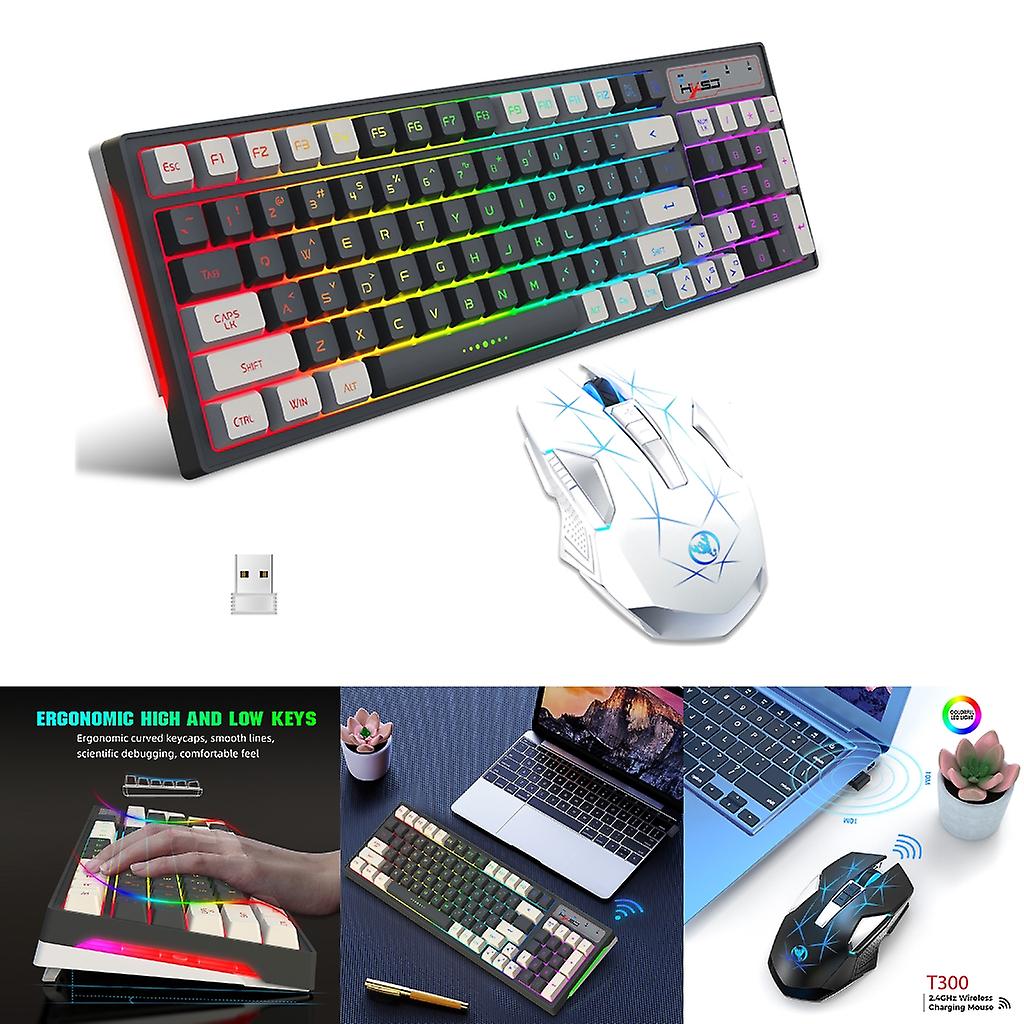 Wireless Mouse 96Keys RGB LED Backlit Keypad Gaming Membrane Keyboard ...