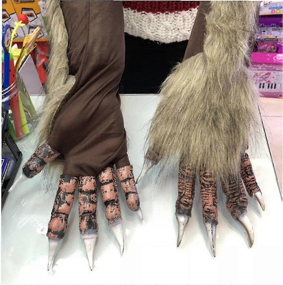 Werewolf Gloves 1 pair Furry Werewolf Hands Gloves Halloween Decoration ...