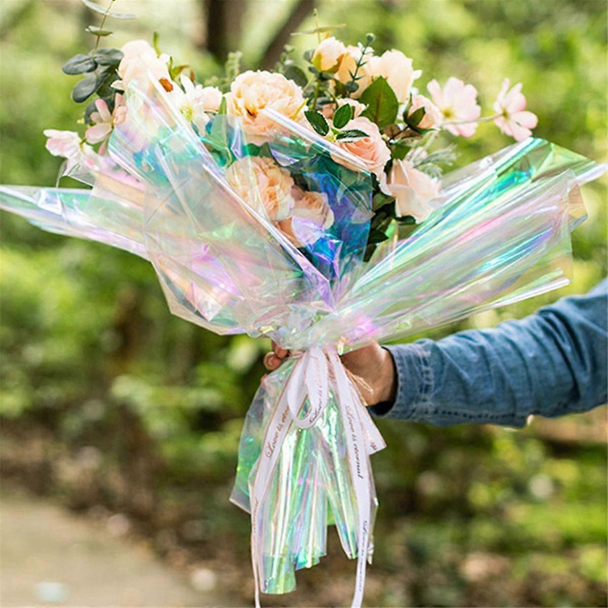 80 Pieces 59 cm x 57 cm Cellophane Wrap Paper Film Gift Wrap Rainbow ...