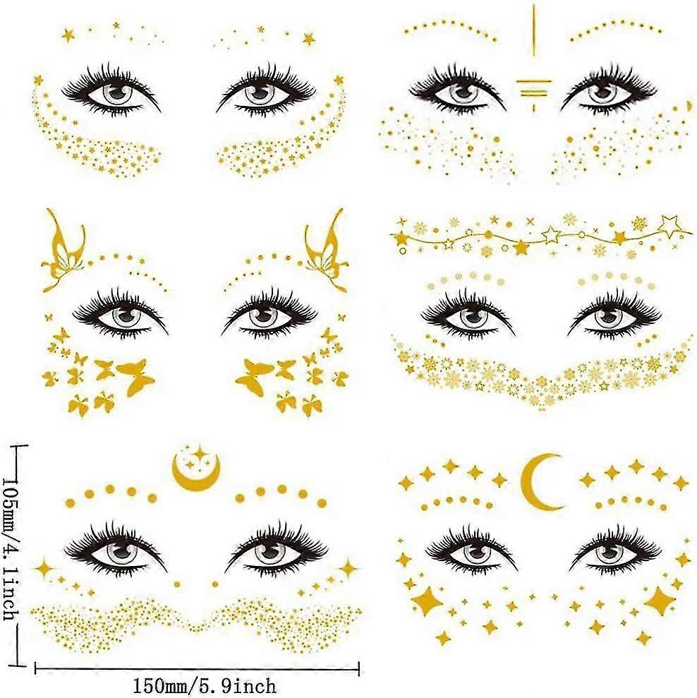 Temporary Face Tattoo, 10 Pieces Metallic Party Face Stickers Temporary ...