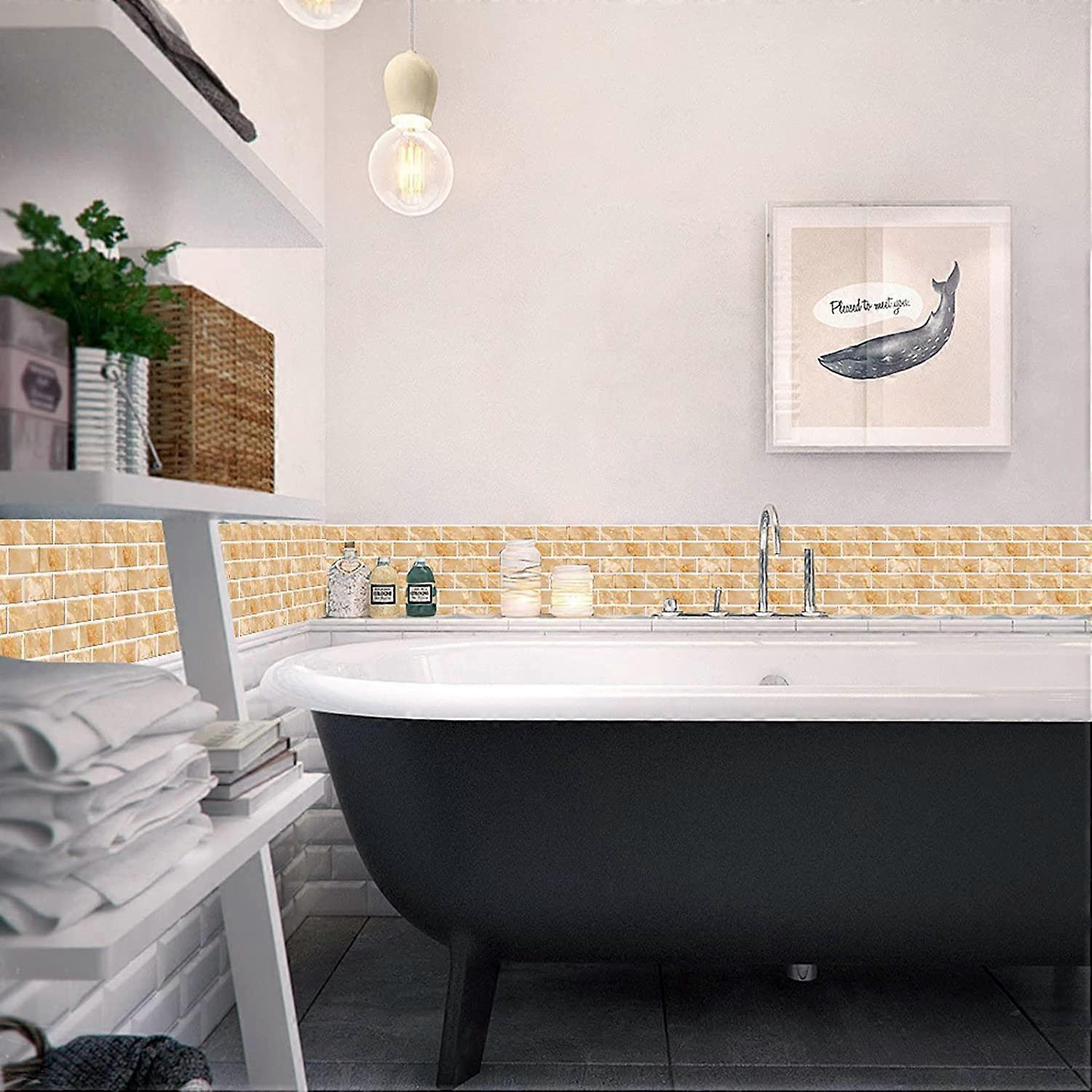 6 Pieces Bathroom Tile Stickers Yellow Vintage Brick Pattern Wall ...