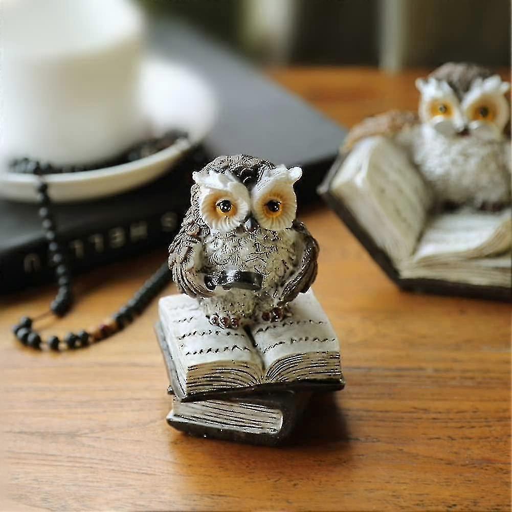 2 Pieces Owl Statues Decor,owl Reading Book Figurine Cute Crafted ...