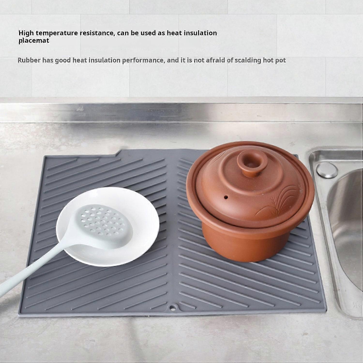 Silicone Drain Mat for Kitchen Counter Non-Slip Heat Resistant Dish ...