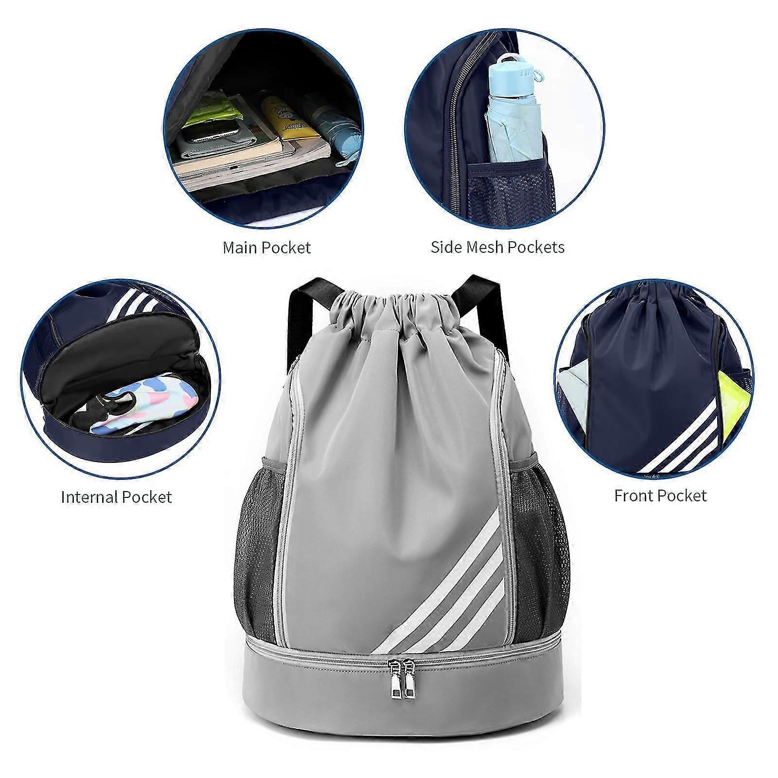 Drawstring Backpack Sports Gym Bag With Shoes Compartment Waterproof ...