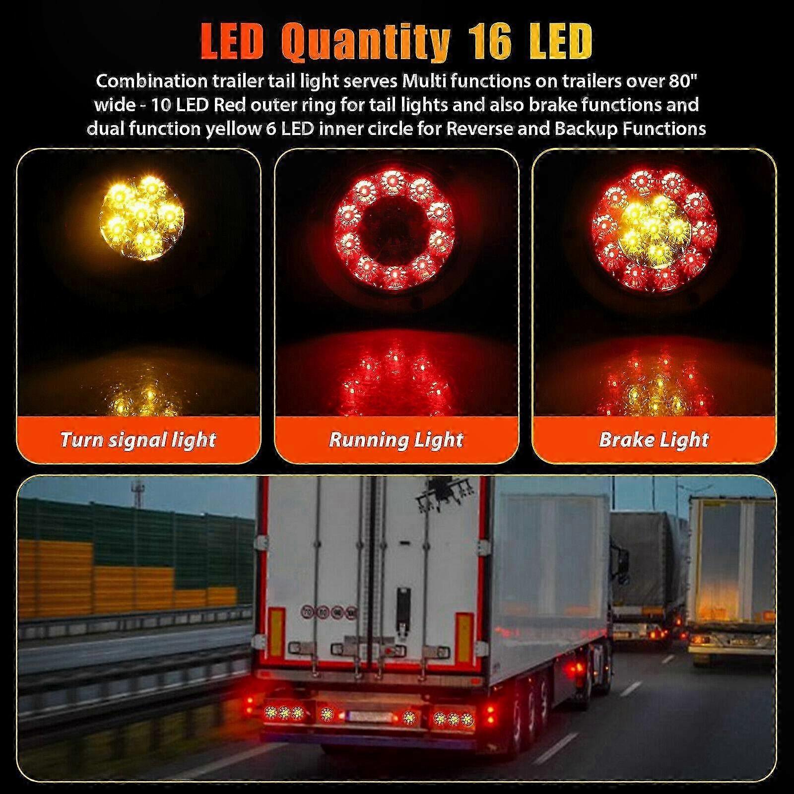2PCS 4" Round LED Tail Lights with Red/Amber Dual Function for Trucks ...