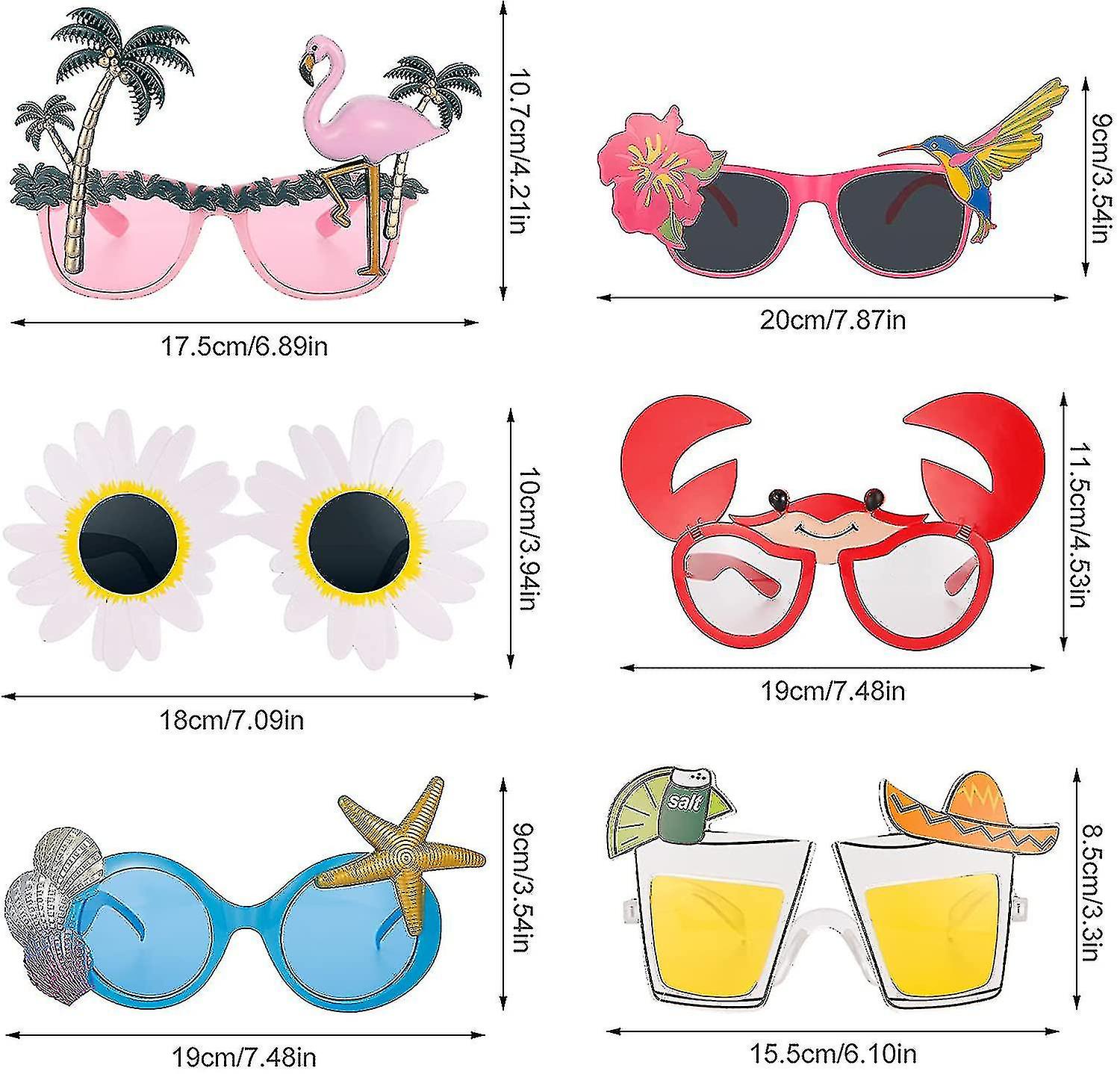 6 Pairs Novelty Party Sunglasses, Funny Hawaiian Sunglasses, Beach ...