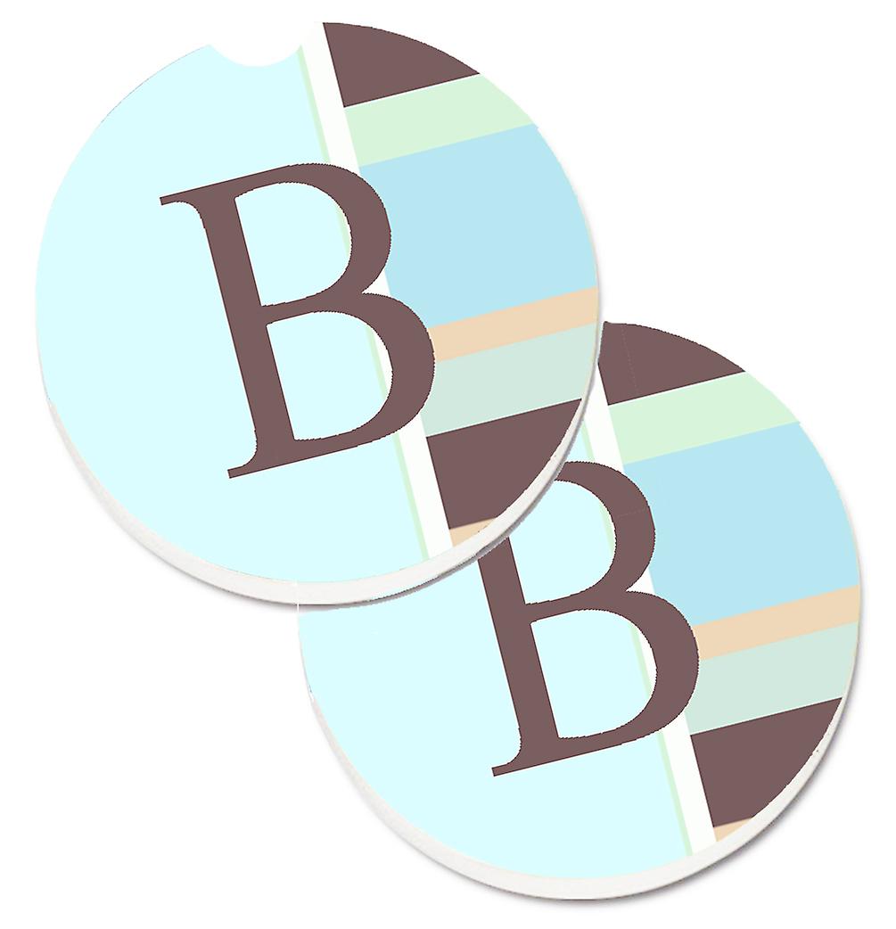 Letter B Initial Monogram - Blue Stripes Set of 2 Cup Holder Car ...