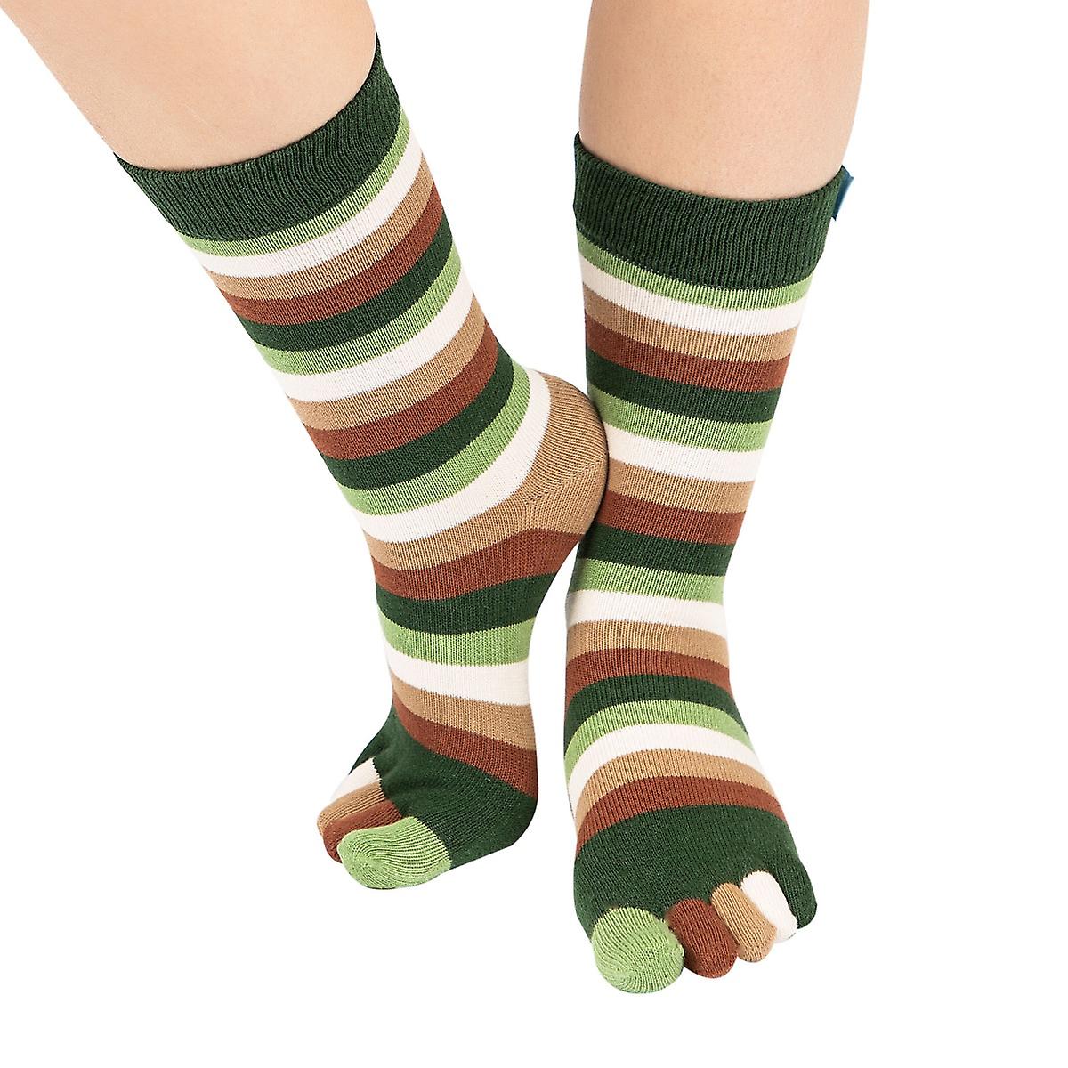 TOETOE Essential Everyday Unisex Mid-Calf Stripy Cotton Toe Socks ...