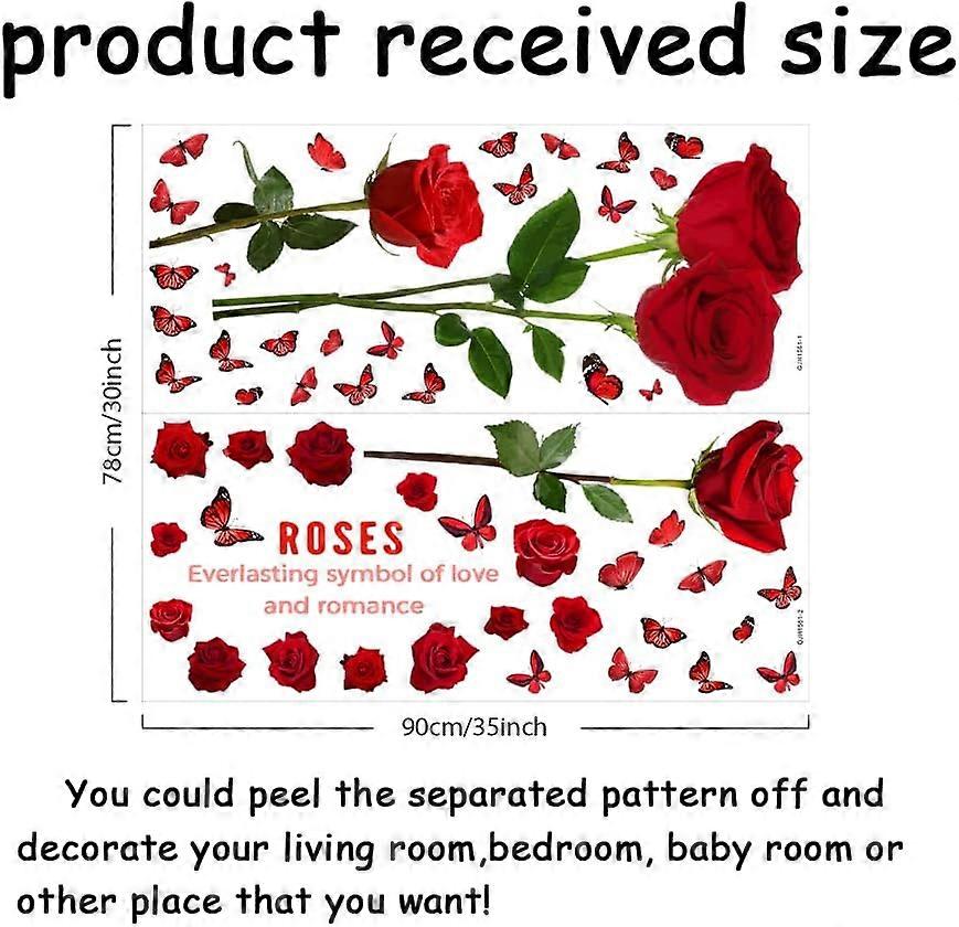 Red Rose Wall Stickers Rose Flower Butterfly Wall Decal Floral DIY ...