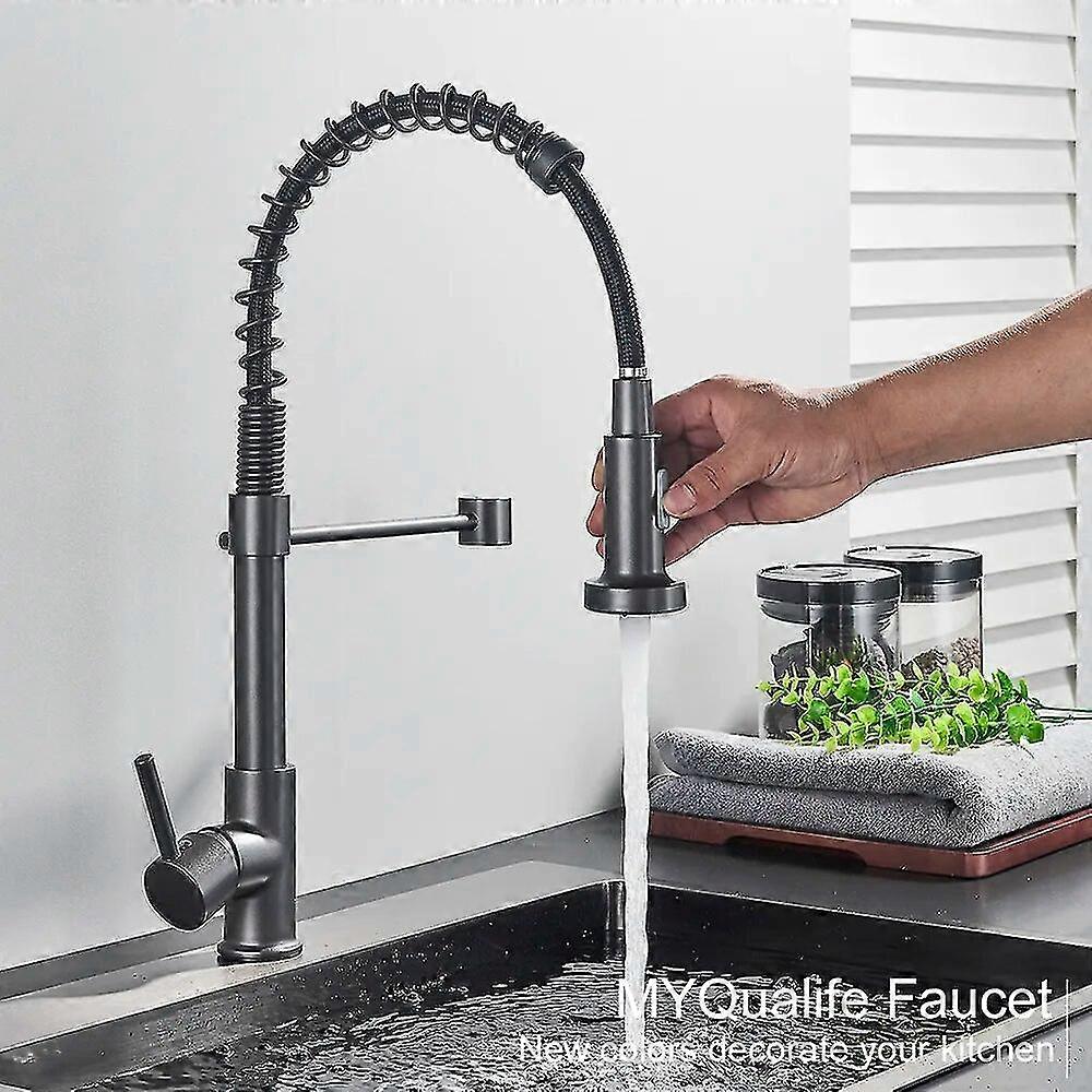 Exquisite Silver Gray Kitchen Sink Faucet One Handle Spring Hot And ...