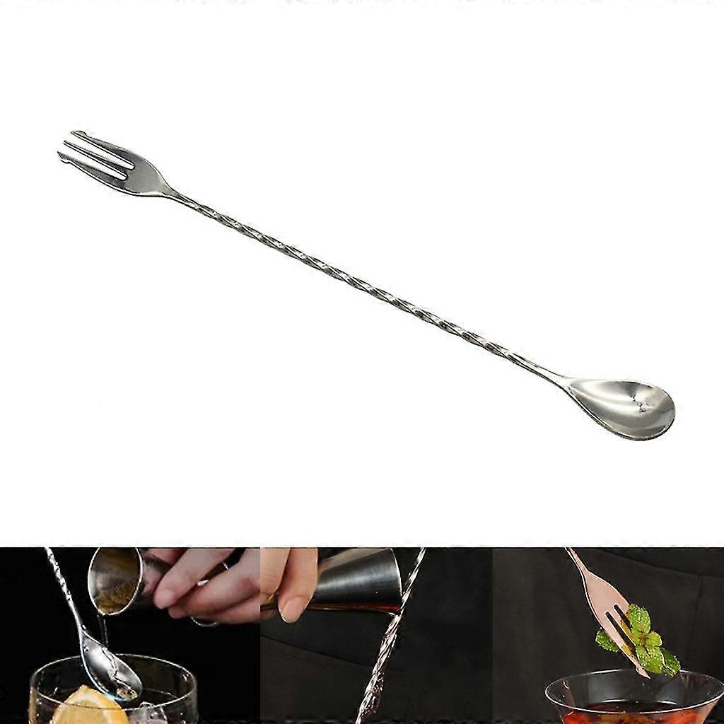 Long Spiral Handle Bar Spoon With Fork End Double Head Cocktail Mixing ...