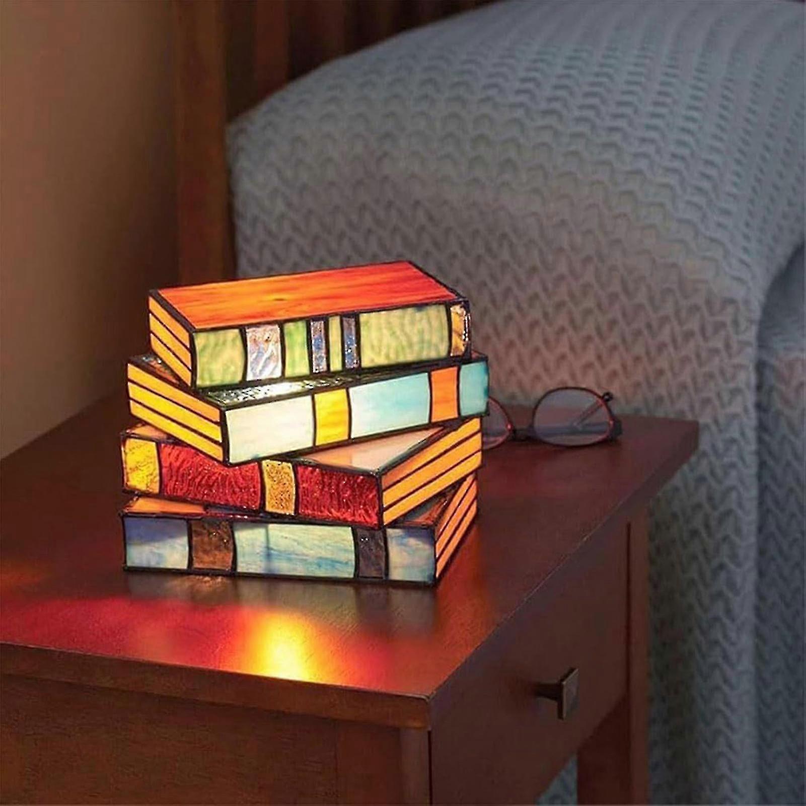 Creative Stained Glass Stacked Book Lamp Handcrafted Colorful Glass ...