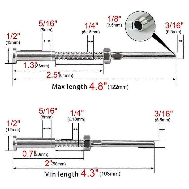 20Pcs Invisible Turnbuckle Hand Swage Threaded Stud Tension Hex Head ...