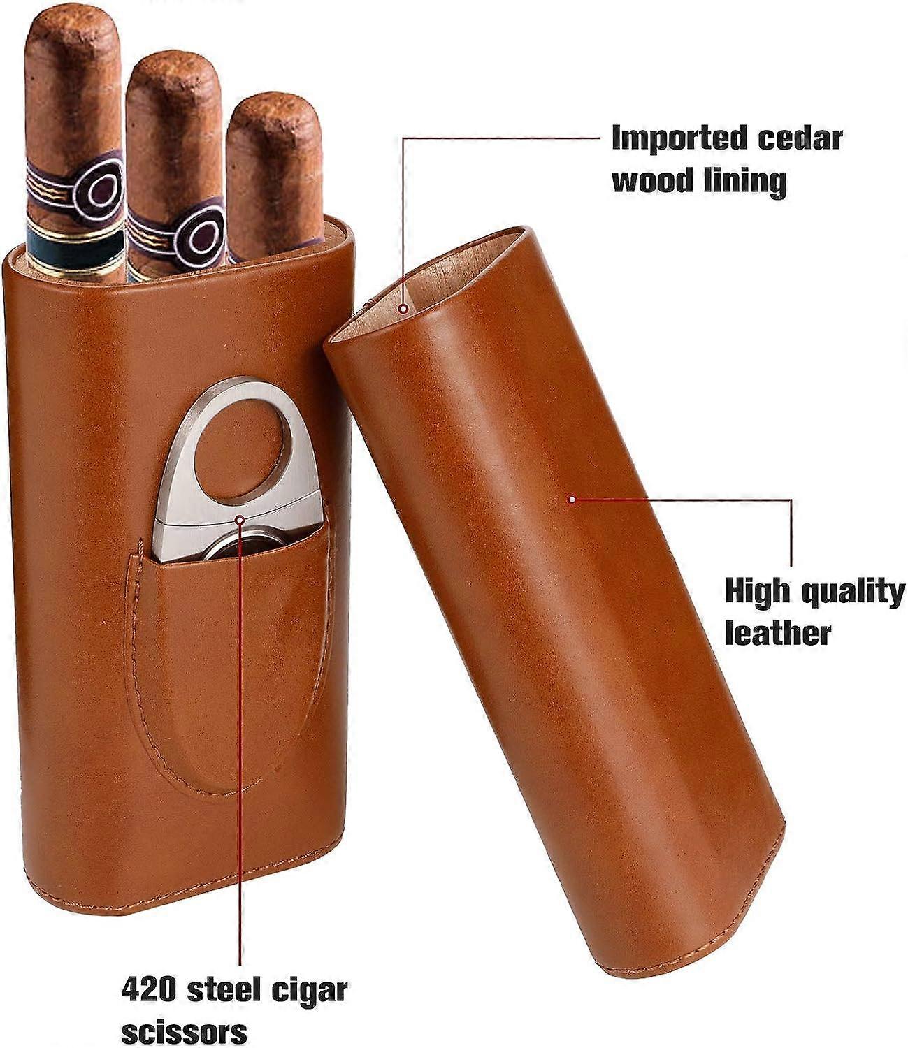 3 Tubes Cigar Case Humidor Cigar Box with Stainless Steel Cigar Cutter ...