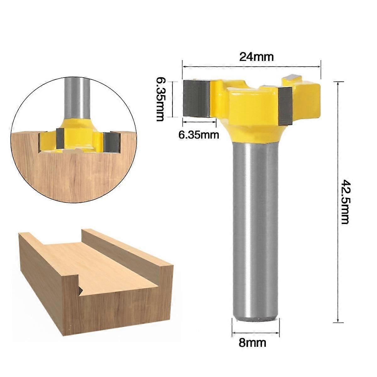 8mm Shank 3 Teeth T-Slot Router Bit Milling Straight Edge Slotting ...