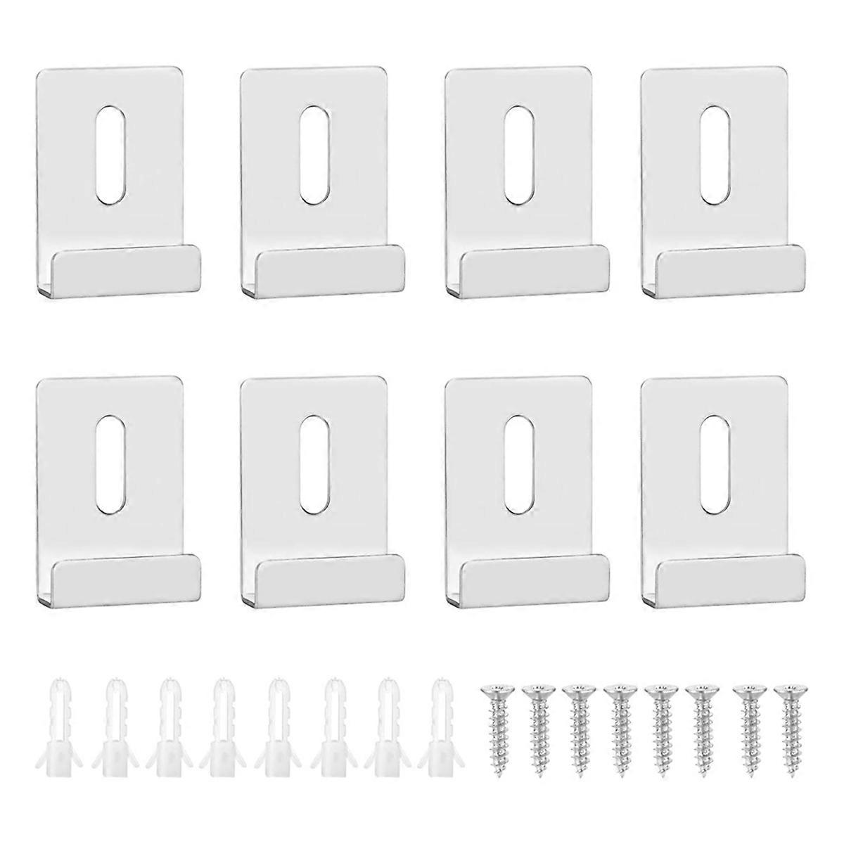 8Pcs Mirror Clips for Wall Mounting, Metal Mirror Holder Clips Hooks Frameless Wide Channel ...