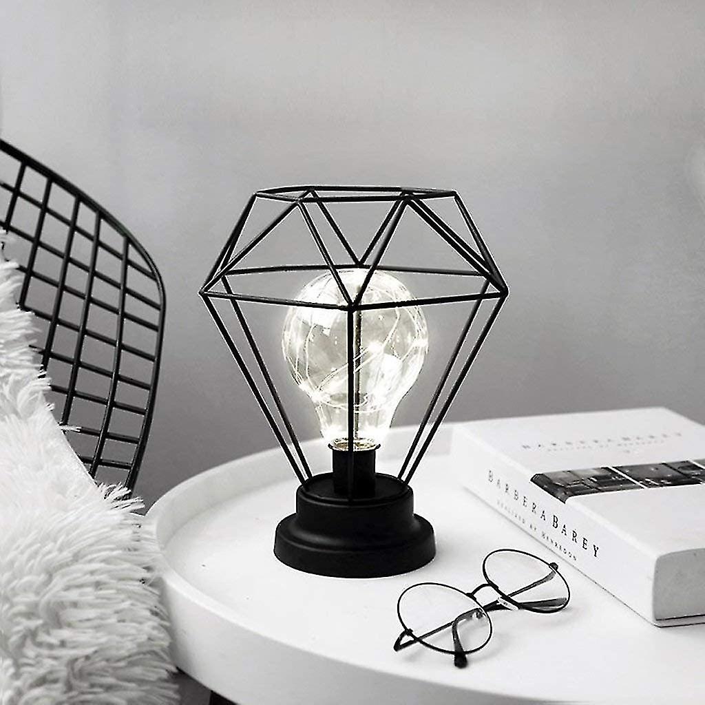 Metal Table Lamp, Diamond Shape Bedside Lamp Floor Lamp, Battery ...