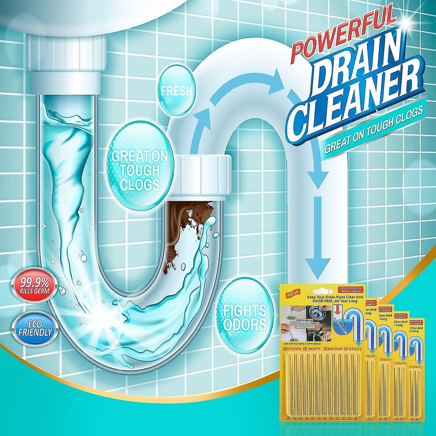 60 Pieces Drain Sticks Drain Cleaner Sticks Drain Deodorizer Sticks Non ...