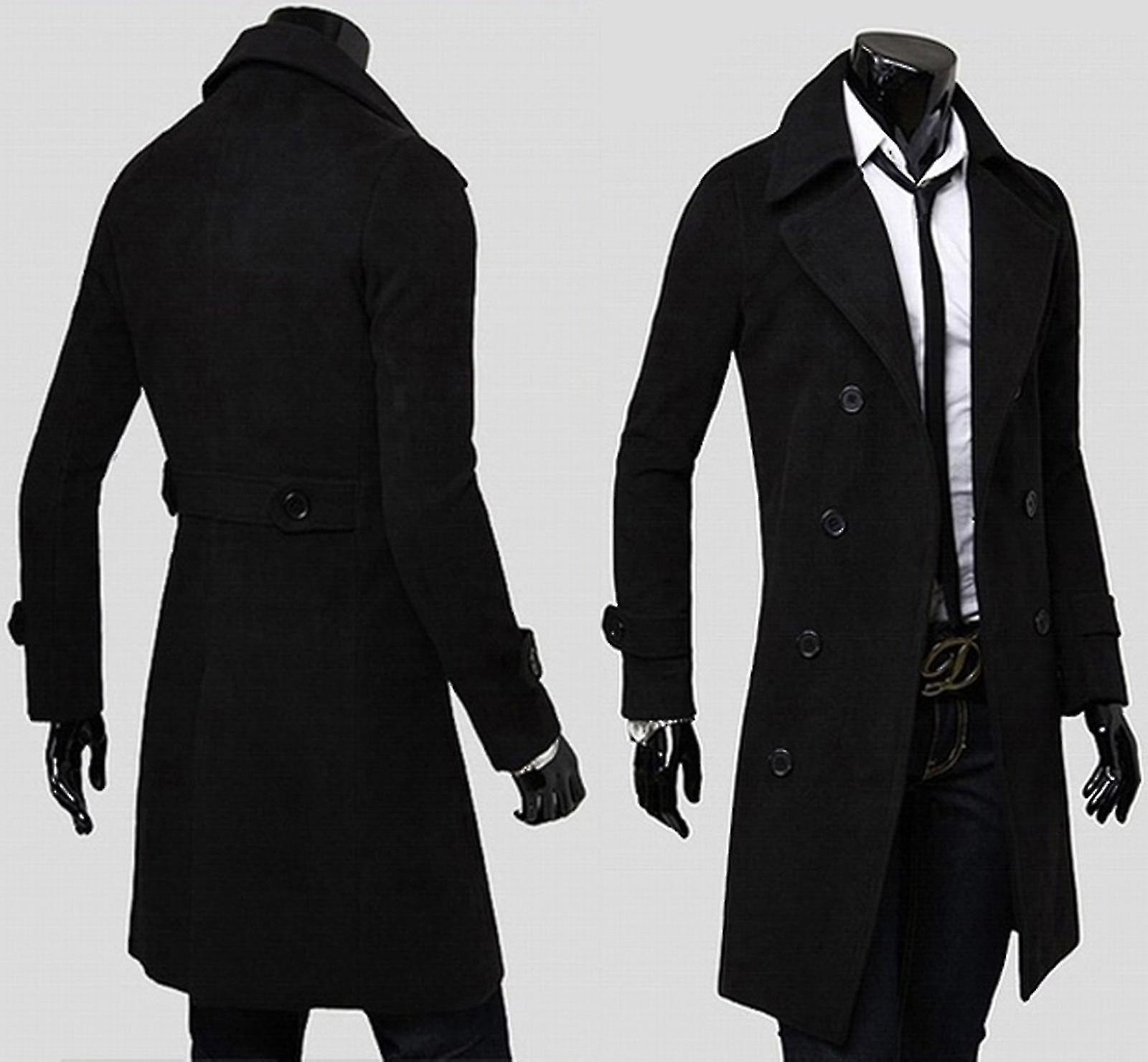 Mens Gentlemen Double Breasted Long Overcoat Trench Coat Outerwear ...