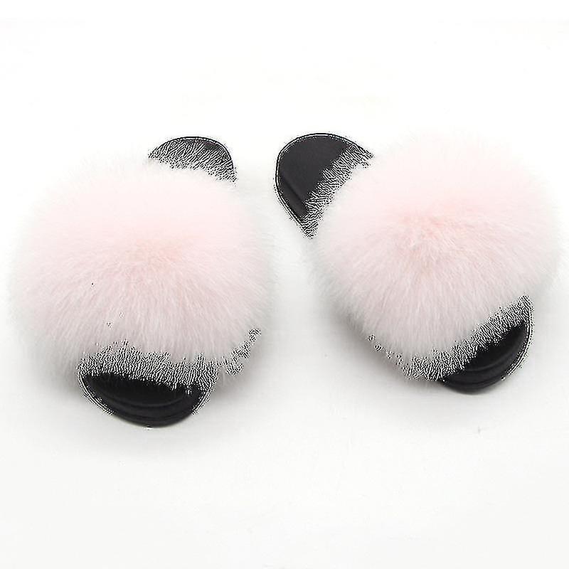 Fox Fur Slides For Women - Comfort Open Toe Fur Slippers Indoor Outdoor ...