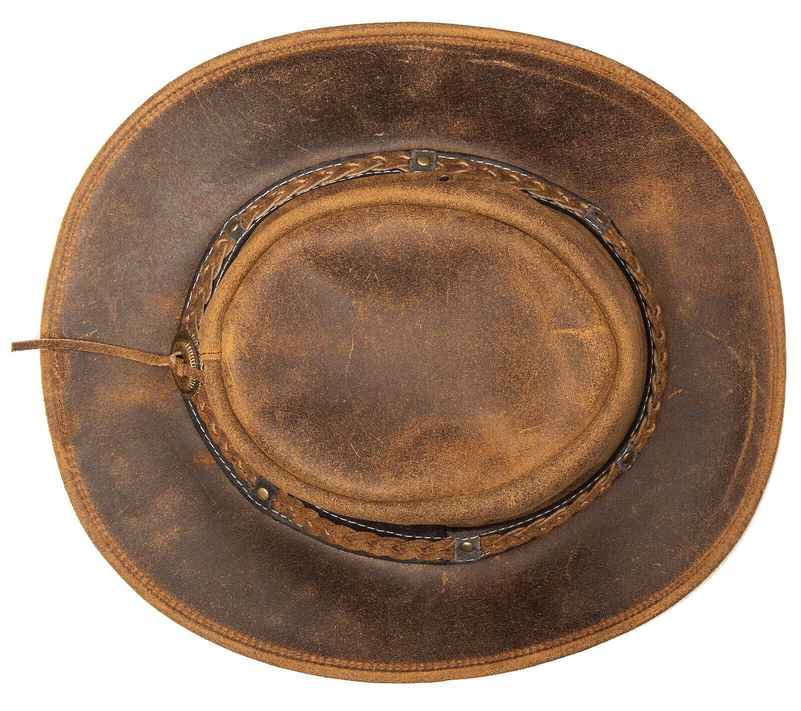 Cowboy Aussie Real Leather Hat Australian Tan Brown Western Outback ...