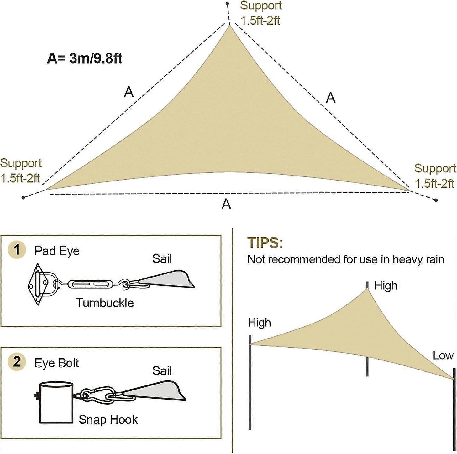 Triangular Shade Sail 3x3x3m, PES Waterproof Material | Tear-proof ...